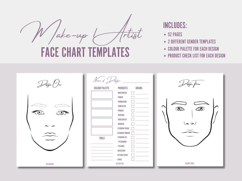 Make-up Face Chart, Make-up Consultation, Printable Face Chart, Eye ...