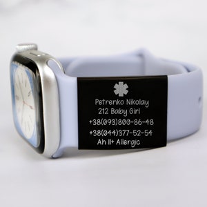 Alert ID Tag for Watch Band, Engraved Apple Watch Safety Plate, Custom ...