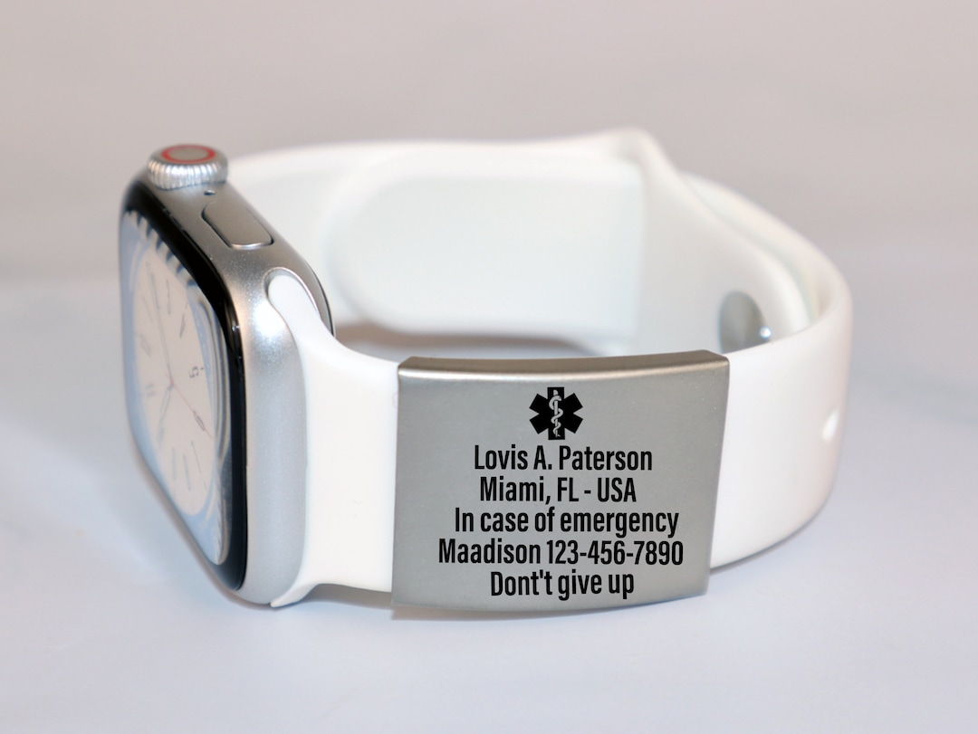 Buy Alert ID Tag for Watch Band, Engraved Apple Watch Safety Plate ...