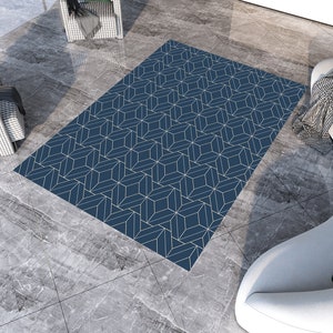 Art Deco Rug Indigo Blue and Beige Rug Area Rug Decorative - Etsy