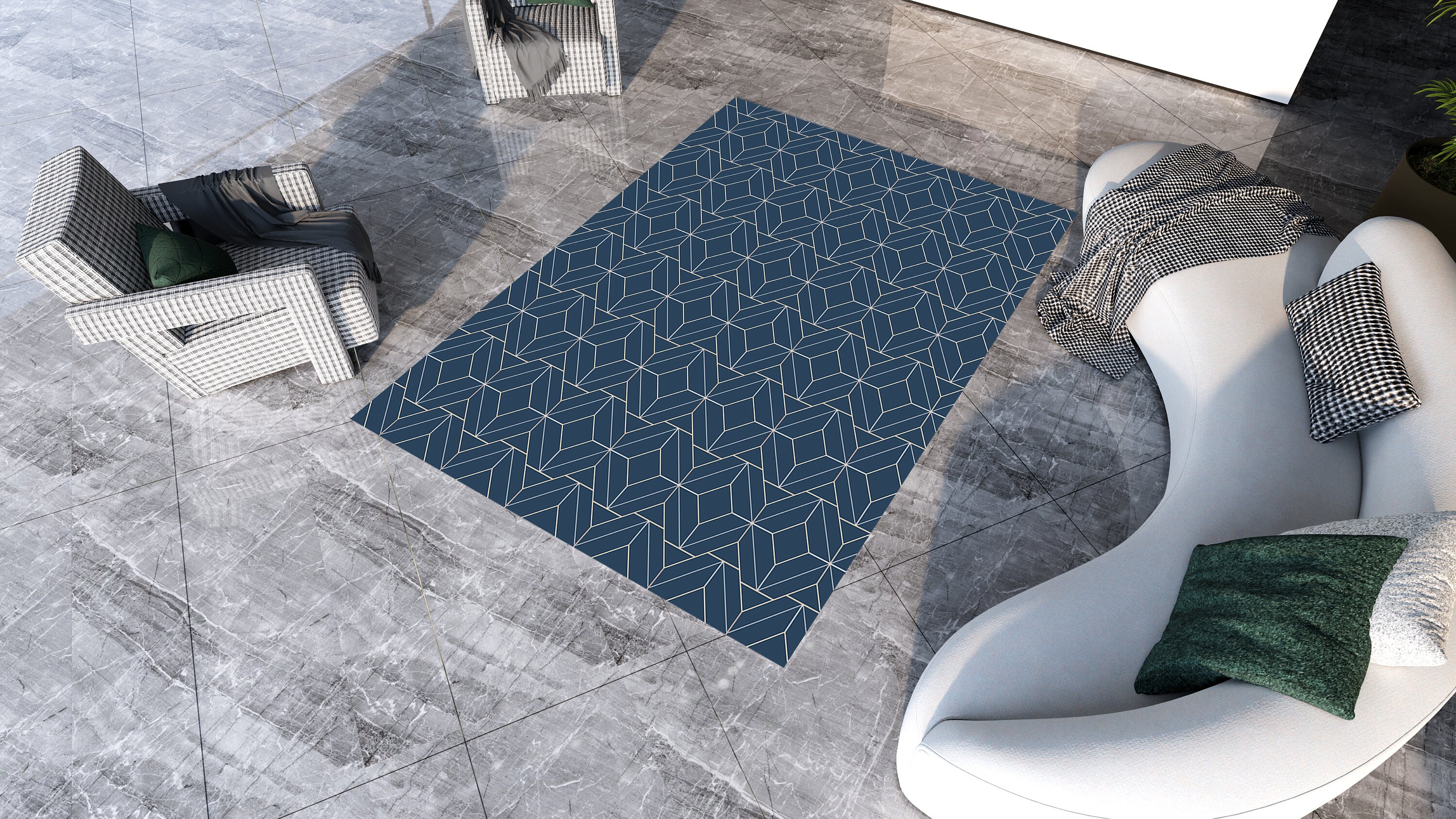 Art Deco Rug Indigo Blue and Beige Rug Area Rug Decorative - Etsy