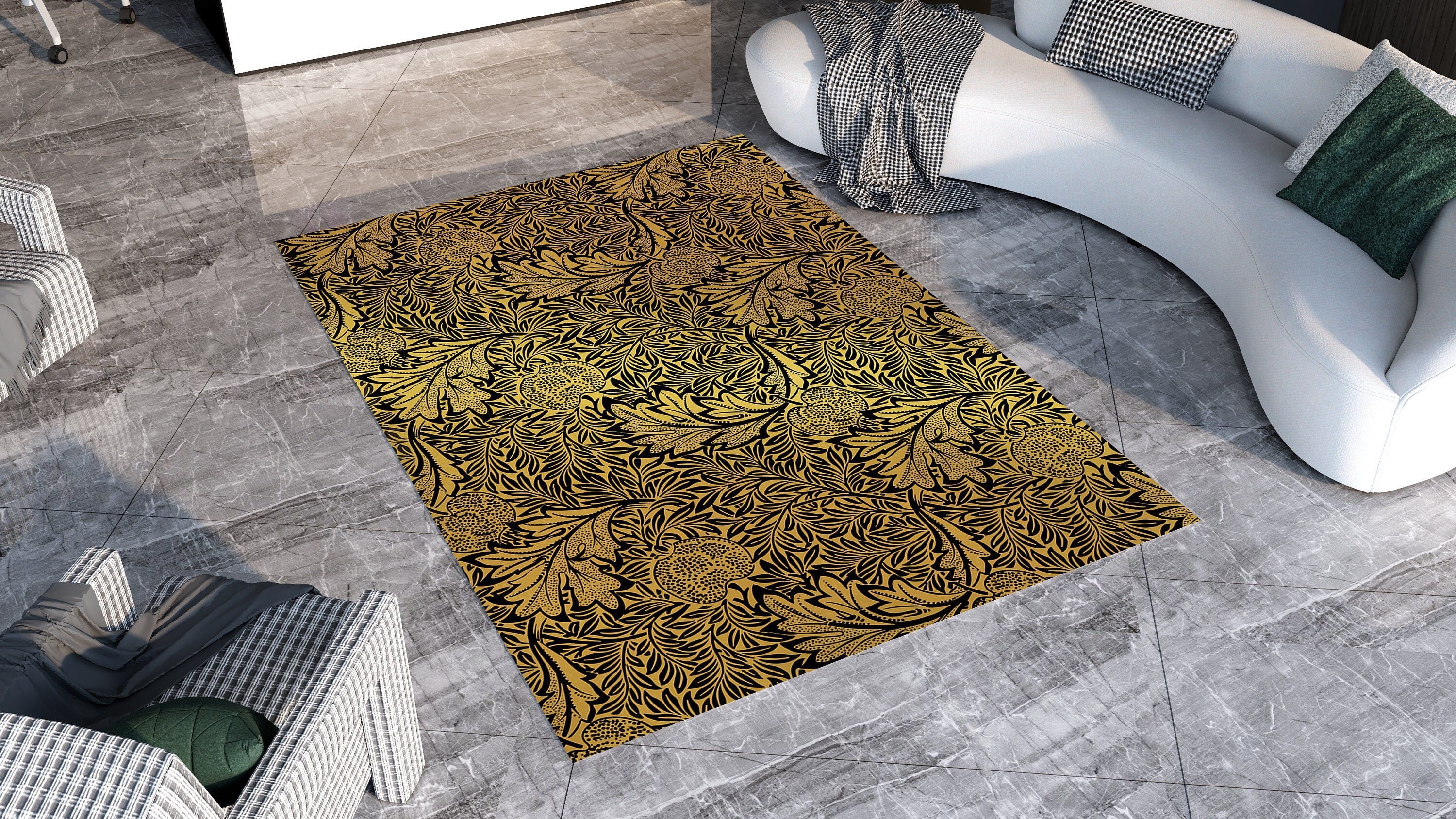 Art Nouveau Rug, Yellow and Black Rug, Art Deco Rug, Art Nouveau Decor ...