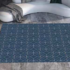 Art Deco Rug Indigo Blue and Beige Rug Area Rug Decorative - Etsy