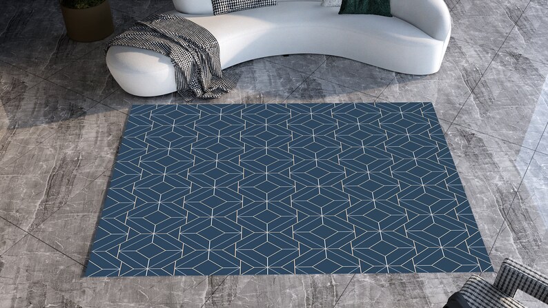 Art Deco Rug Indigo Blue and Beige Rug Area Rug Decorative - Etsy