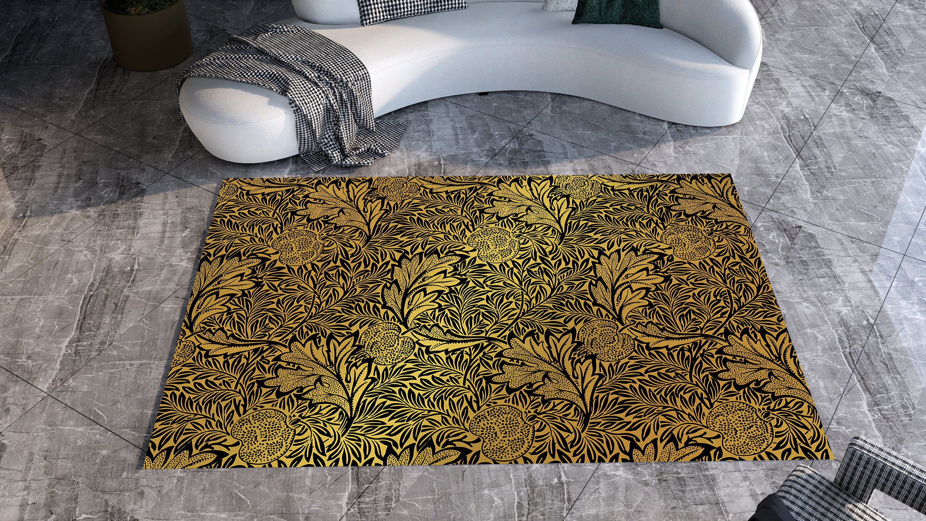 Art Nouveau Rug, Yellow and Black Rug, Art Deco Rug, Art Nouveau Decor ...