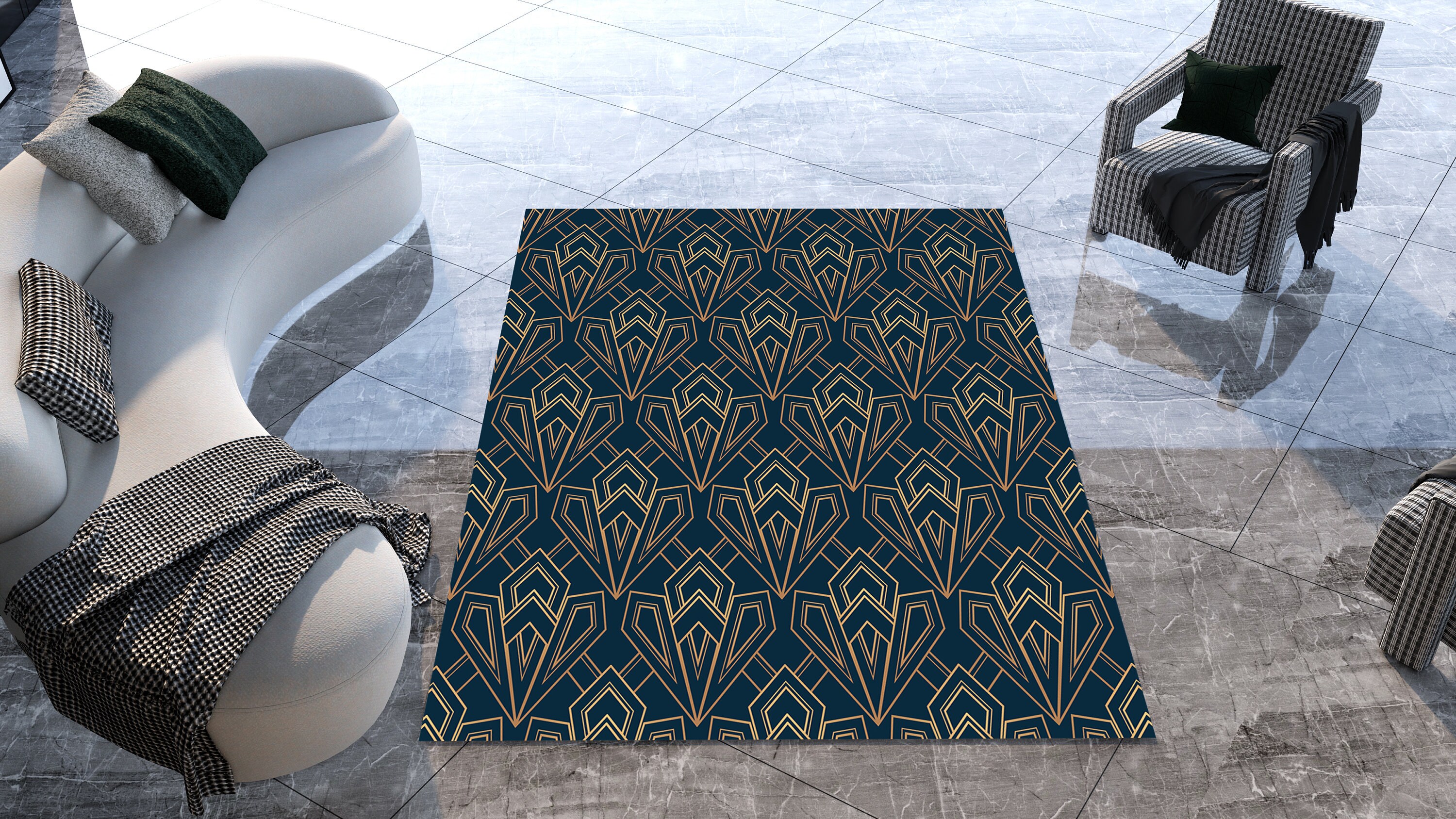 Art Deco Rug, Blue Rug, Area Rug, Decorative Rug, Home Decor Rug ...
