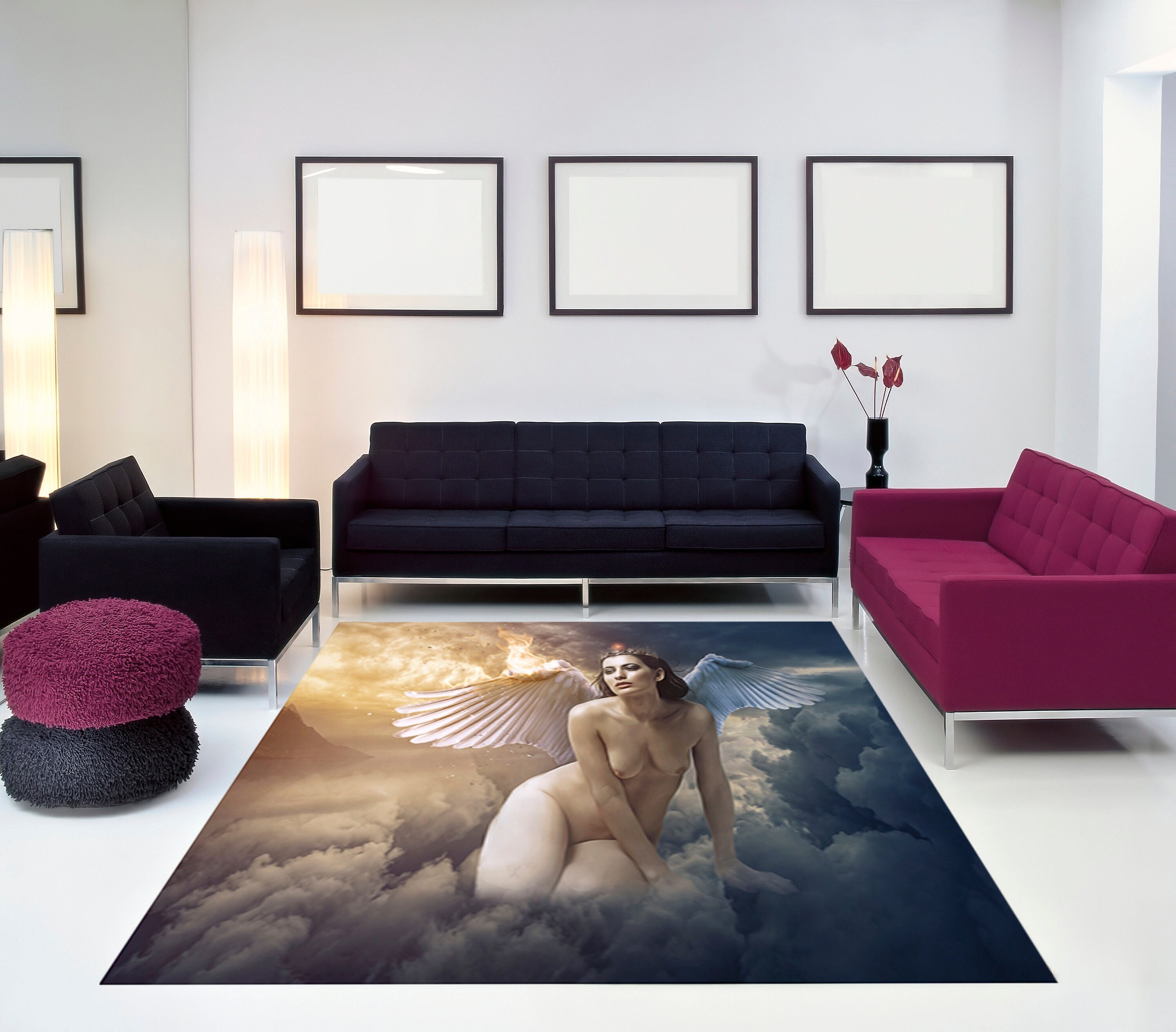 Winged Nude Angel Rug, Naked Angel Rug, Fire and Ice Wings Angel, Nude ...