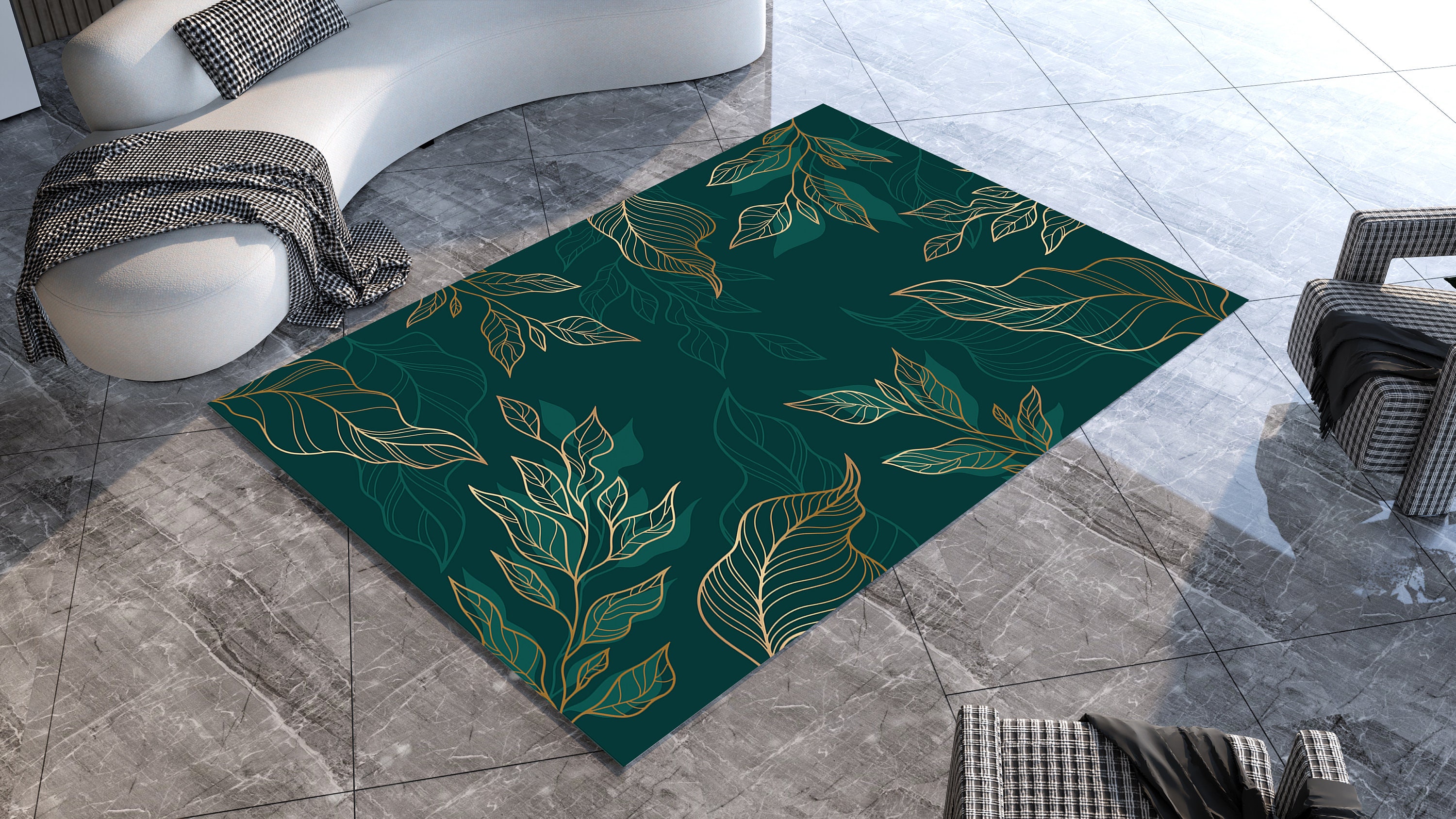 Art Deco Rug, Green and Gold Rug, Area Rug, Decorative Rug, Home Decor ...