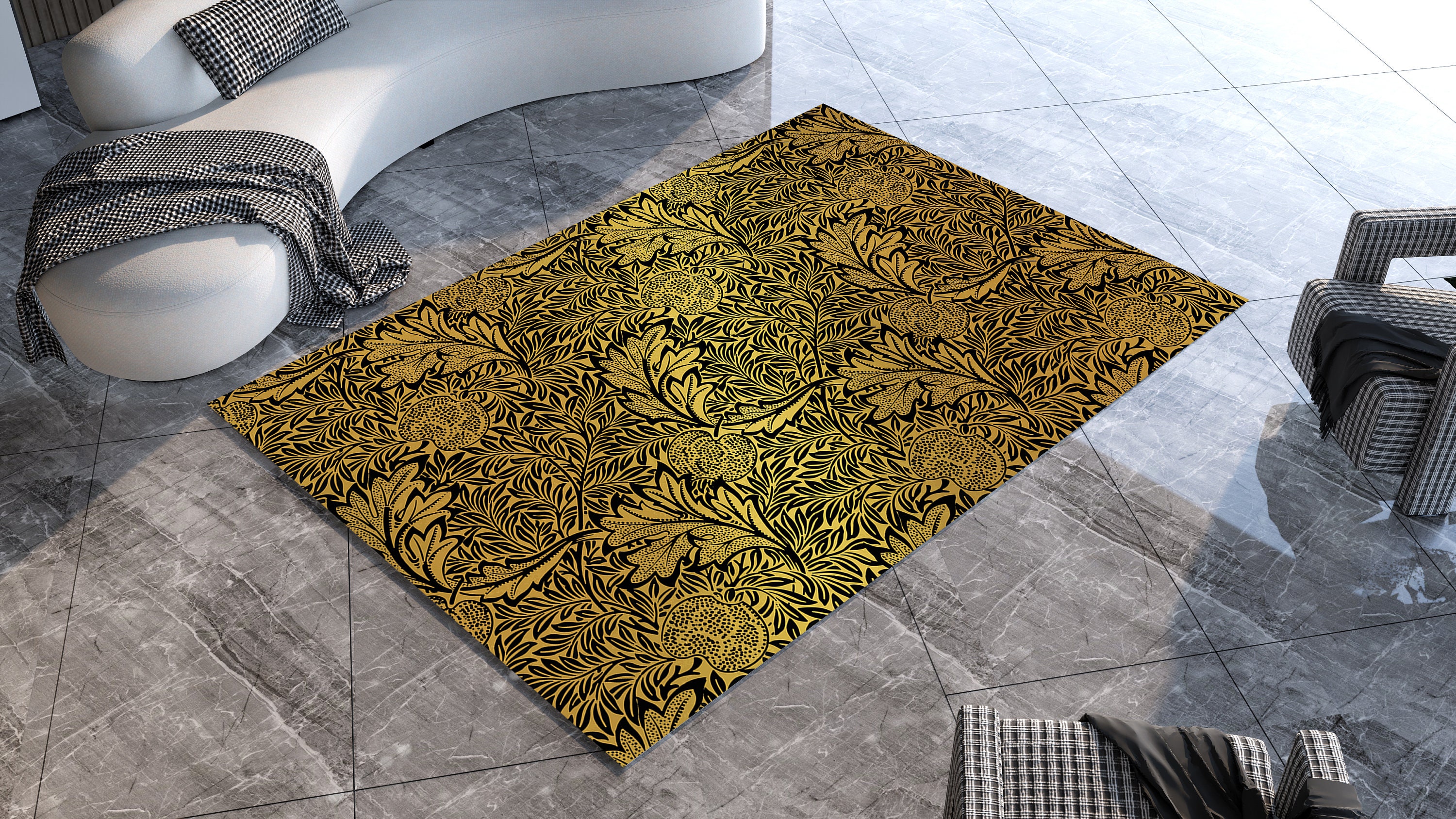 Art Nouveau Rug, Yellow and Black Rug, Art Deco Rug, Art Nouveau Decor ...