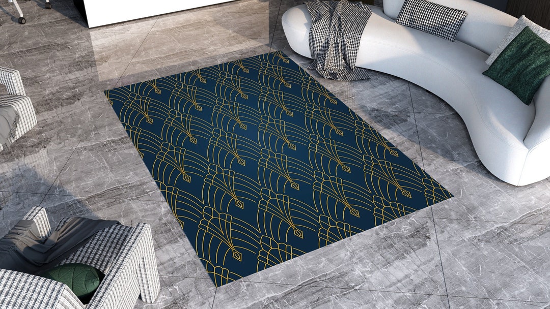 Blue Art Deco Rug, Area Rug, Salon Rug, Living Room Rug, Decorative Rug ...