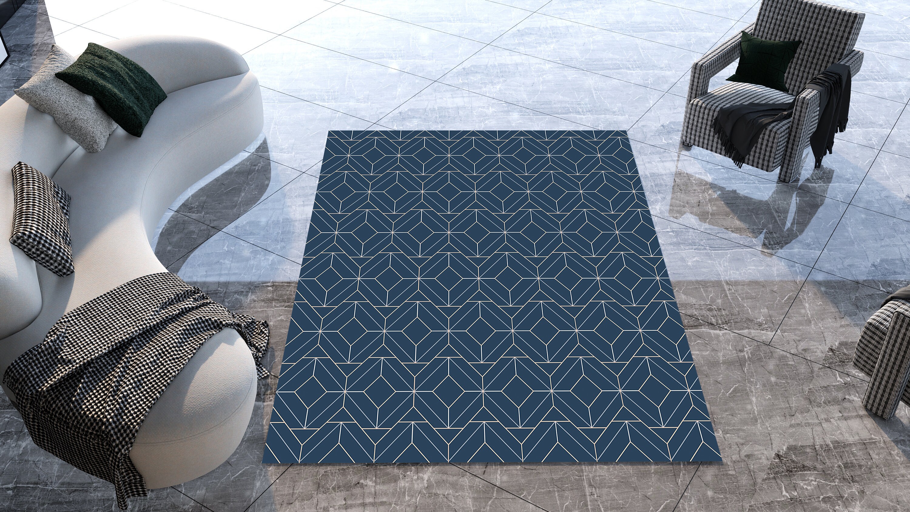 Art Deco Rug Indigo Blue and Beige Rug Area Rug Decorative - Etsy
