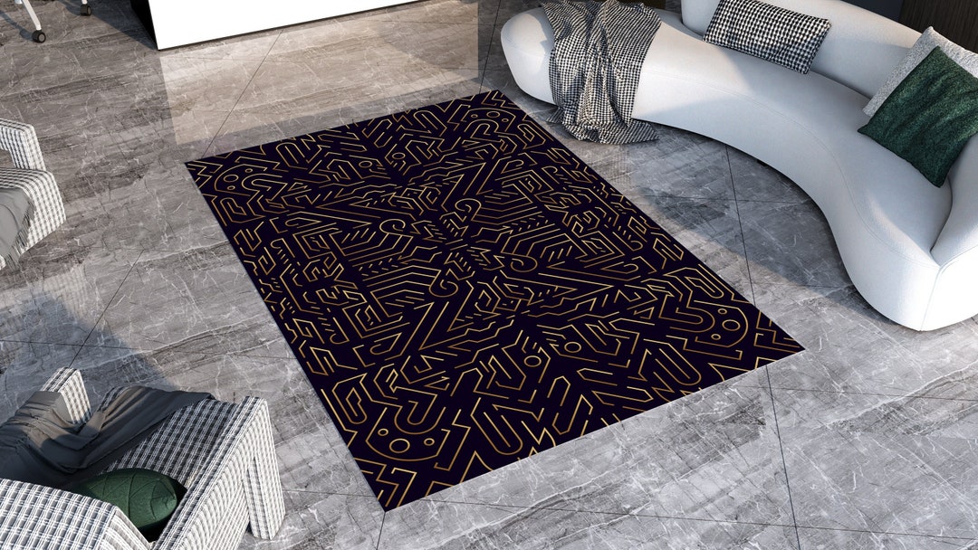 Art Deco Rug, Black and Gold Rug, Modern Rug, Area Rug, Decorative Rug ...