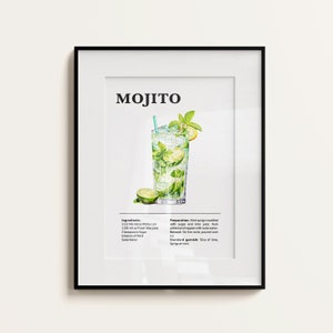 Mojito Poster, Mojito Recipe, Mojito Cocktail Print, Bar, Kitchen Art ...