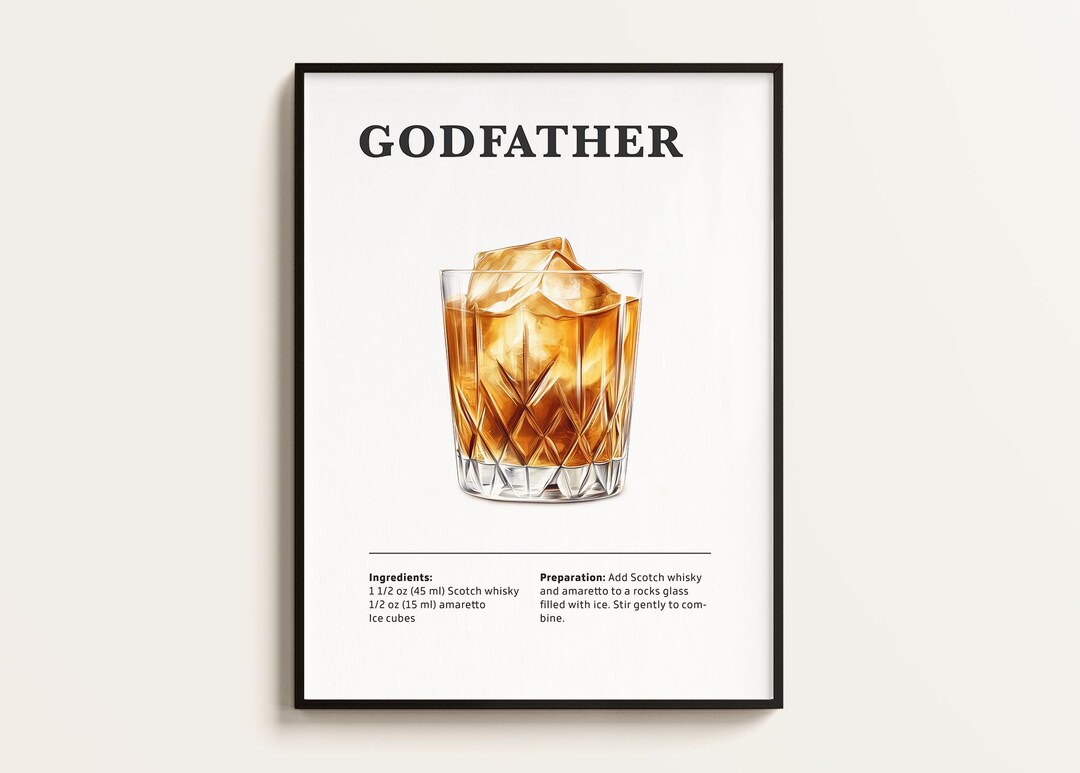 Godfather Cocktail Recipe Print, Bar Kitchen Wall Art (digital Download ...