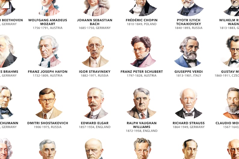 56 Great Composers Poster. Music Lover Gift. Composers Infographics ...