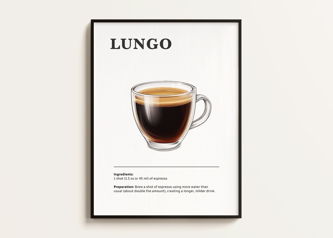 Lungo Black Poster, Coffee Drink Recipe, Coffee Print, Coffee Shop ...