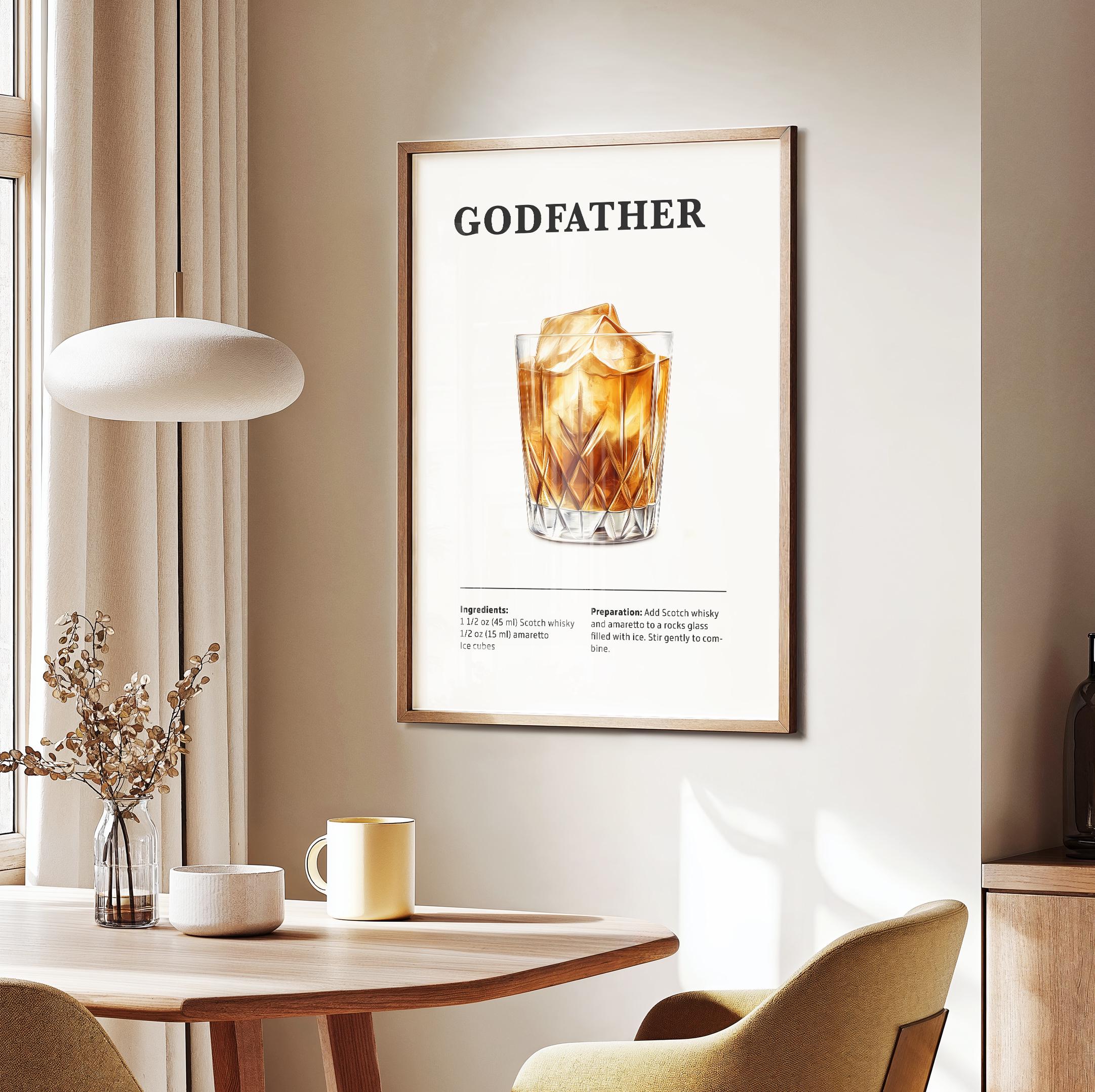 Godfather Cocktail Recipe Print, Bar Kitchen Wall Art (digital Download ...