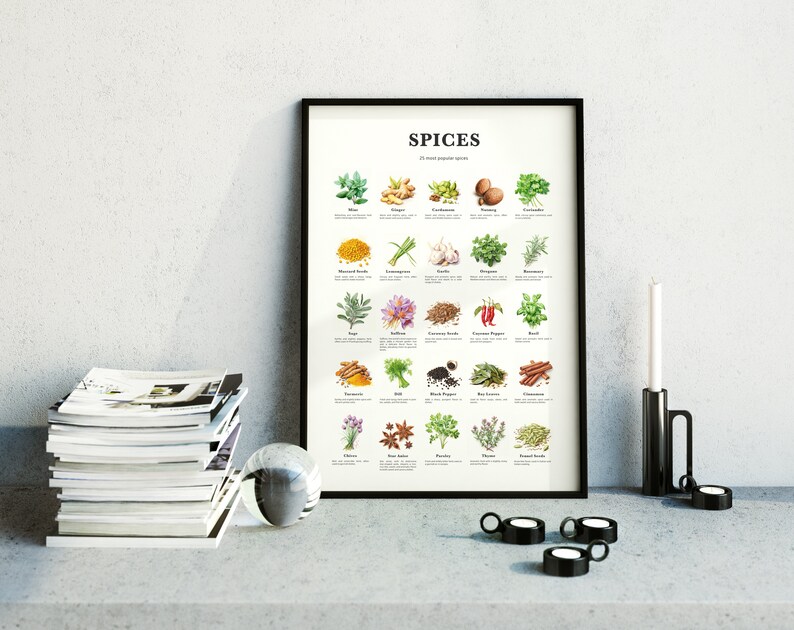 Popular Spices Kitchen Print, Botanical Infographic (downloadable) - Etsy