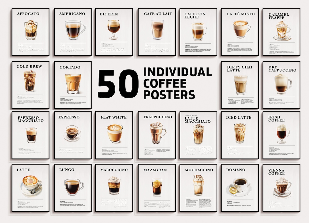 Individual Coffee Posters Bundle, Coffee Guide, Espresso Drinks, Coffee ...