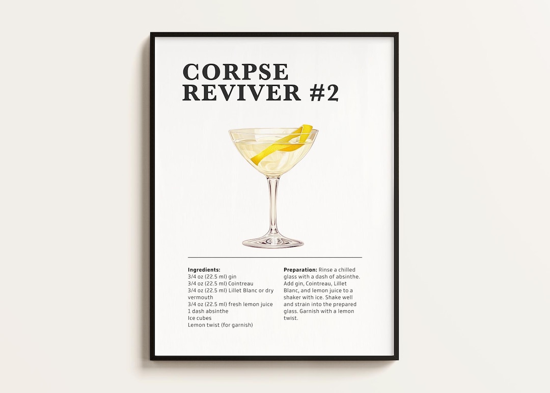 Corpse Reviver #2 Cocktail Poster, Recipe, Cocktail Print, Bar, Kitchen ...