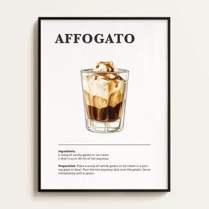 Affogato Poster, Coffee Drink Recipe, Coffee Print, Bar Pster, Coffee ...