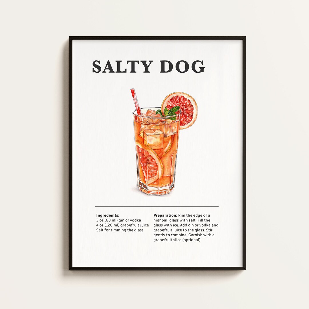 Salty Dog Cocktail Poster, Recipe, Cocktail Print, Bar, Kitchen Art ...