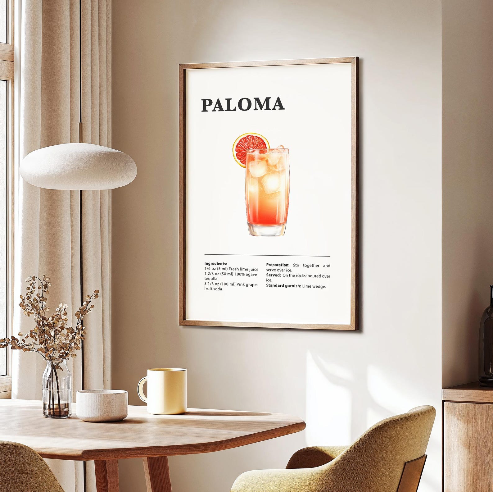 Paloma Cocktail Recipe Poster, Bar Kitchen Art (digital) - Etsy