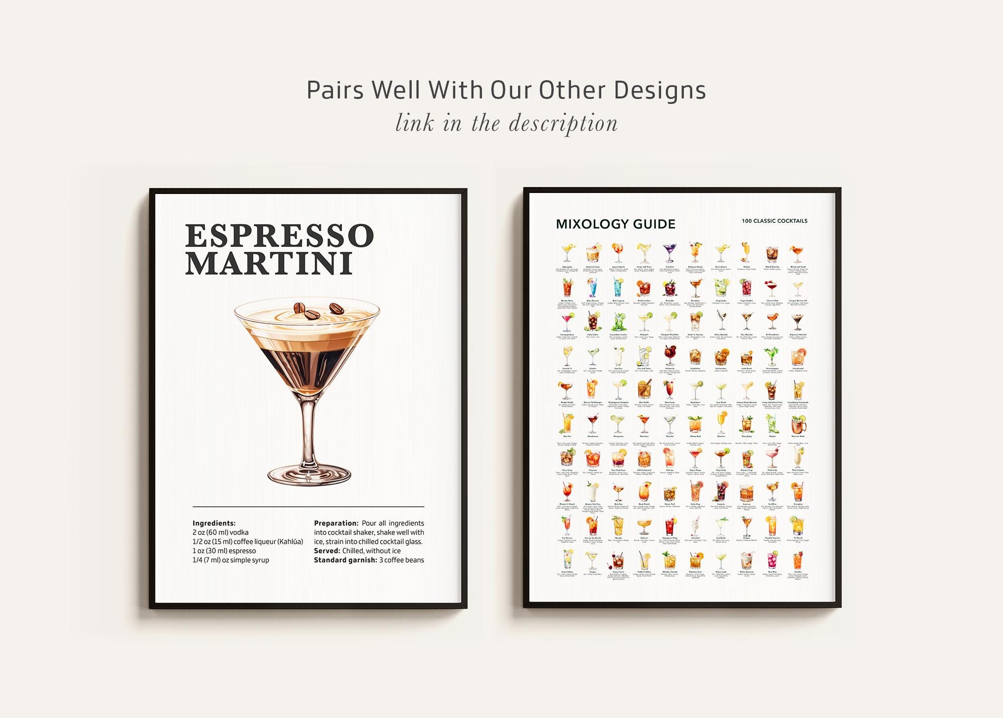 Mixology Guide, 100 Classic Popular Cocktails Poster, Cocktail Recipe ...