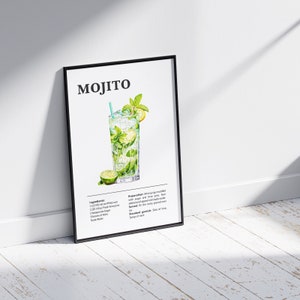 Mojito Poster, Mojito Recipe, Mojito Cocktail Print, Bar, Kitchen Art ...