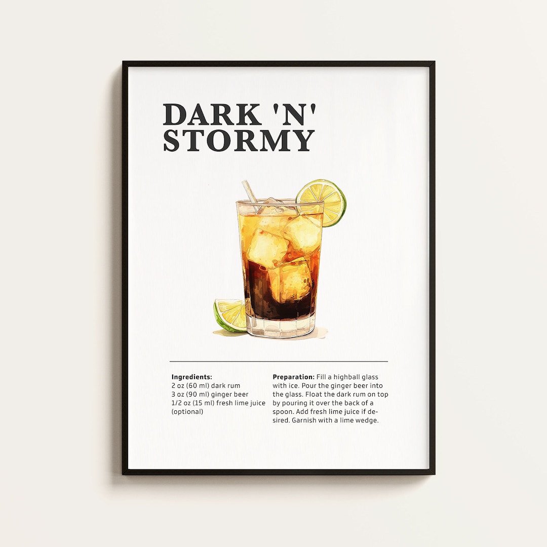 Dark N Stormy Cocktail Poster, Recipe, Cocktail Print, Bar, Kitchen Art ...