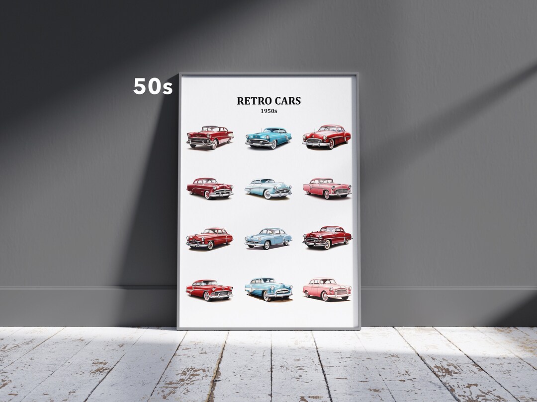 1950s Classic Cars Poster: Retro Car Art Print (downloadable) - Etsy