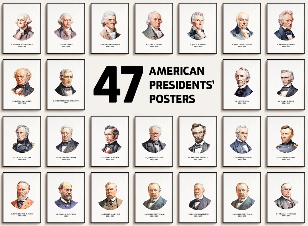 All U.S. Presidents — Individual Posters Bundle. Vertical. Historical ...