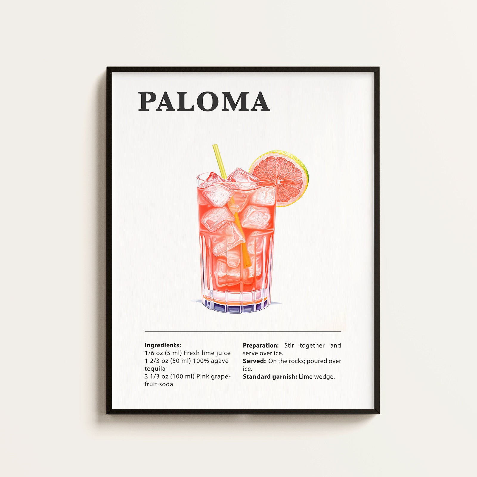 Paloma Poster, Paloma Recipe, Cocktail Print, Bar, Kitchen Art, Paloma ...