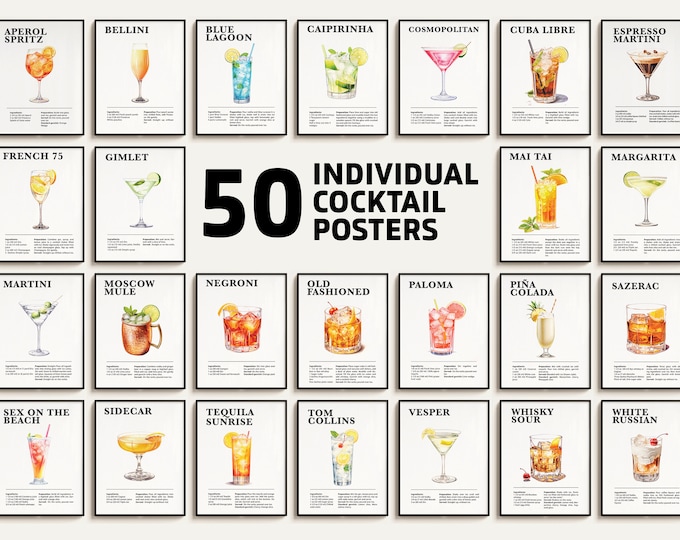 Classic Cocktails Drink Recipe Poster, Wall Art, Home Decor - Etsy ...