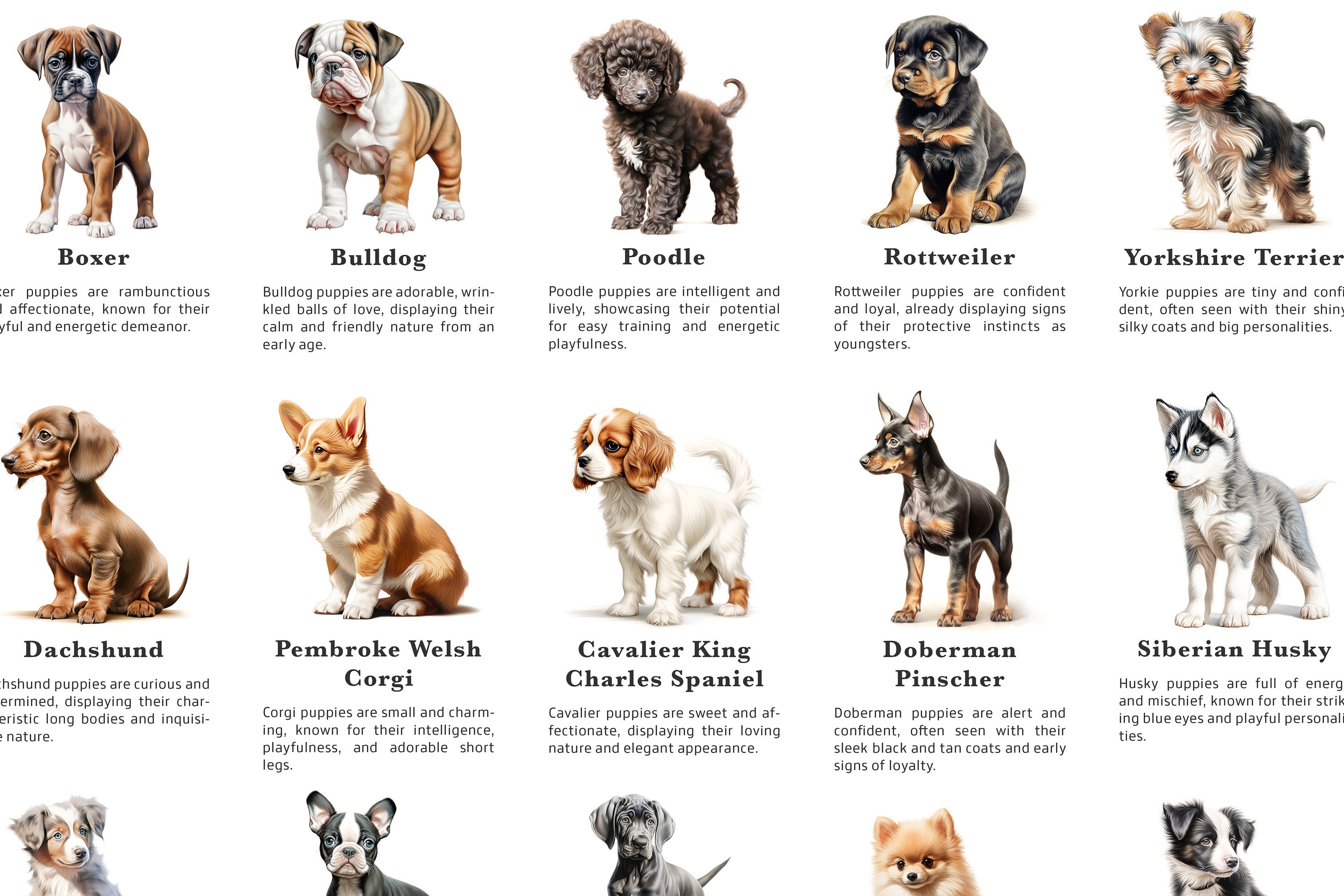 25 Most Popular Dog Breeds as Puppies Poster. Dog/puppy Lover Gift. Dog ...