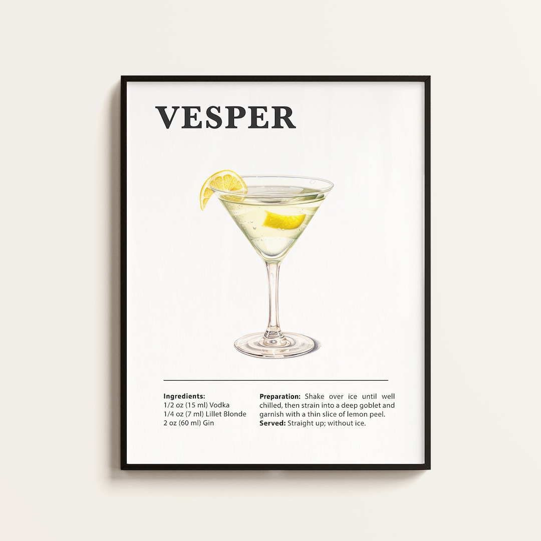 Vesper Poster, Vesper Recipe, Cocktail Print, Bar, Kitchen Art, Vesper ...