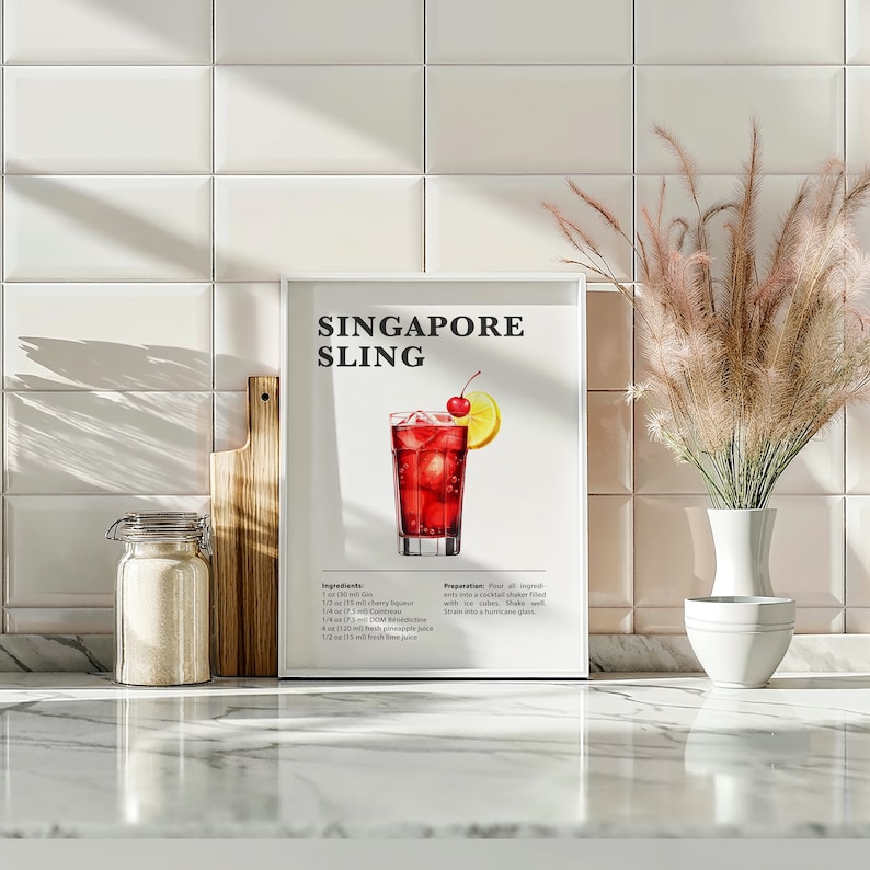 Singapore Sling Recipe Poster, Cocktail Bar Art (digital) - Etsy
