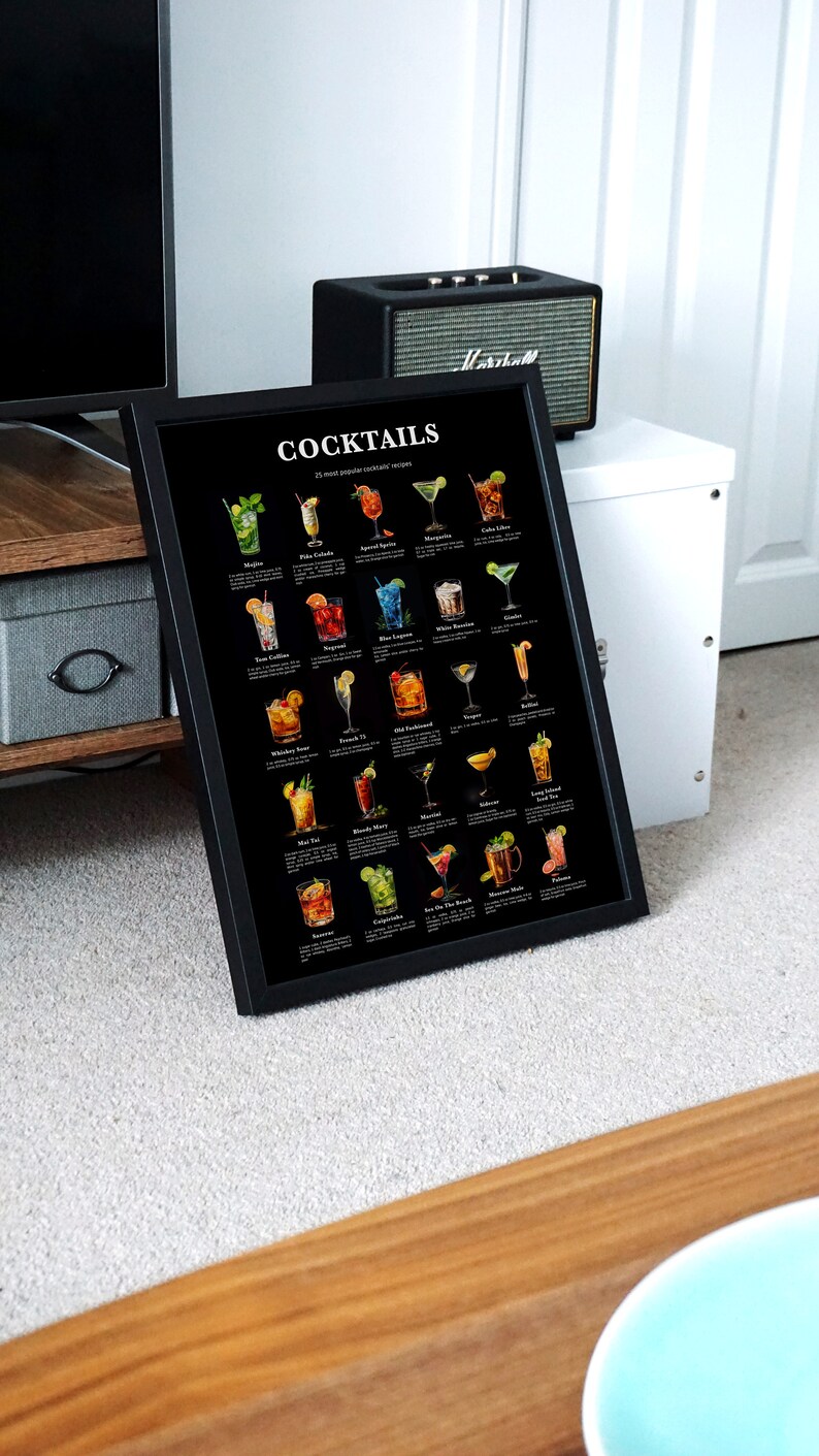 25 Popular Cocktails Cocktails Recipe Print Cocktail Print - Etsy