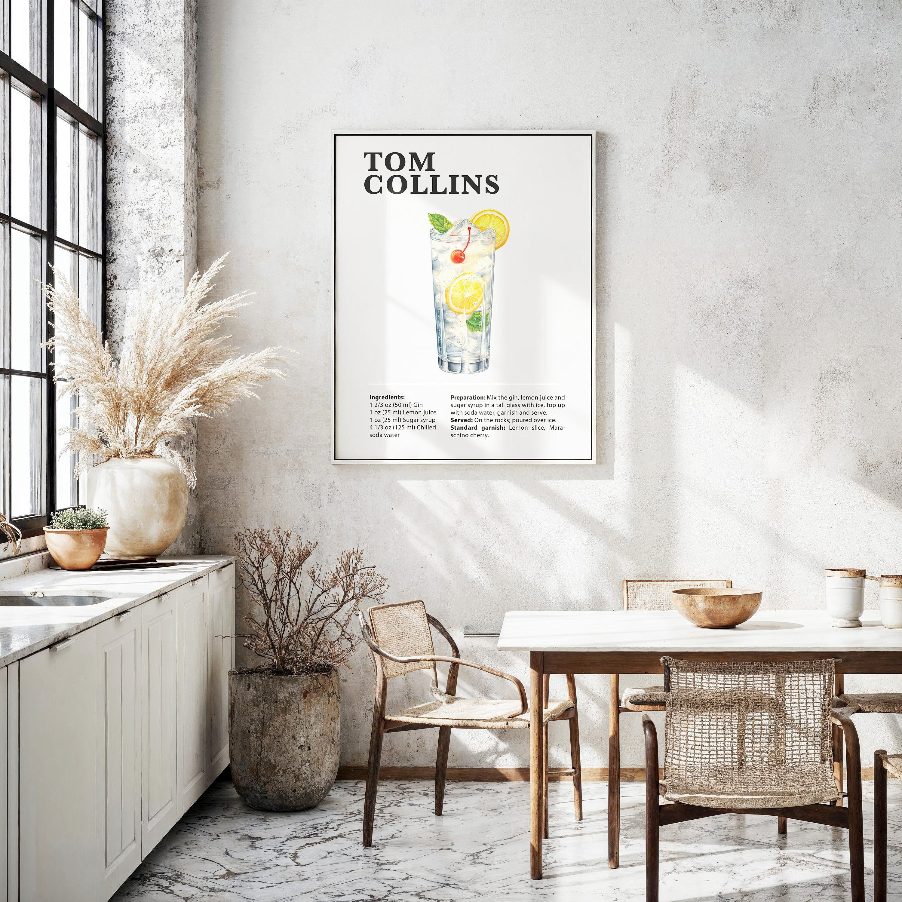 Tom Collins Poster, Tom Collins Recipe, Cocktail Print, Bar, Kitchen ...