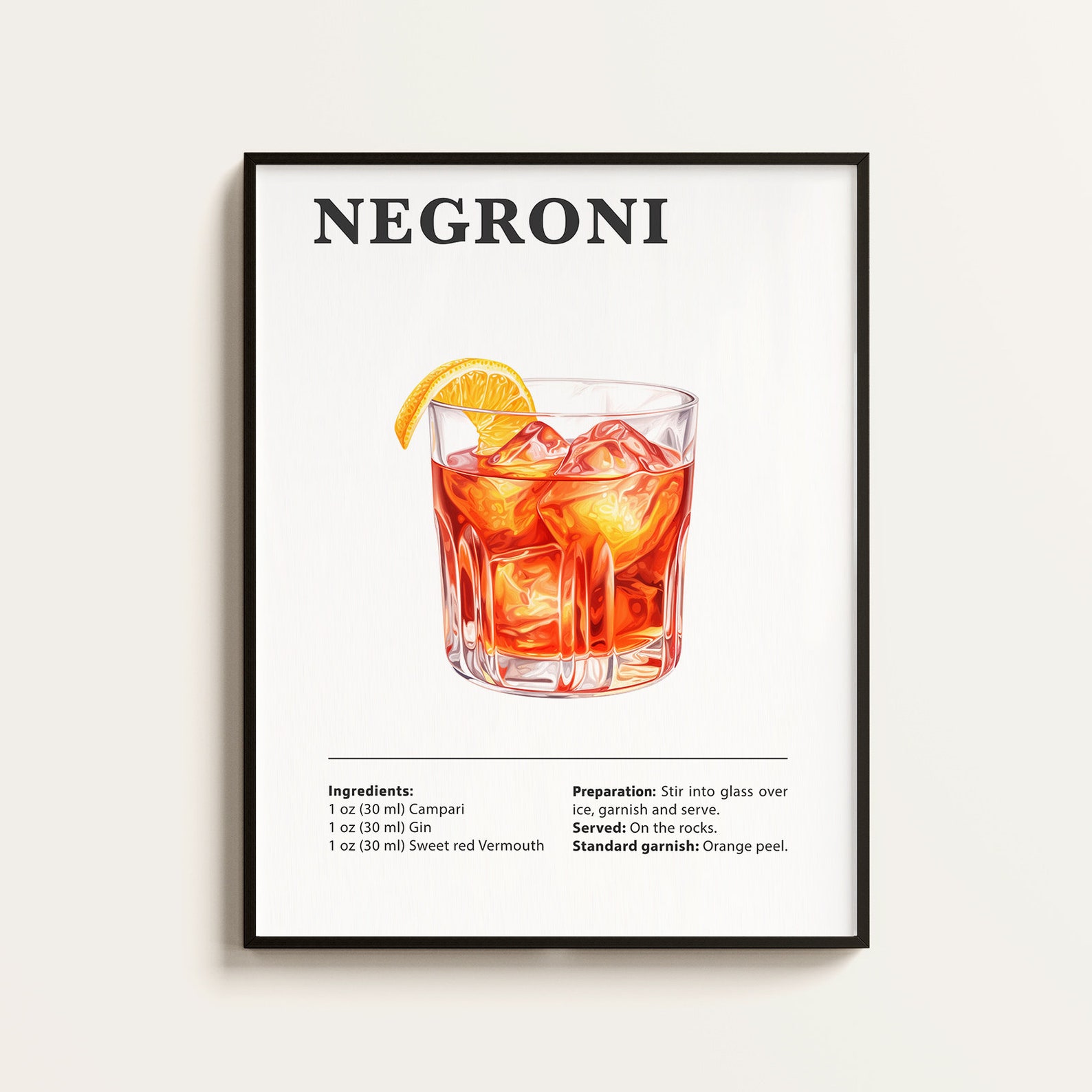 Negroni Recipe Print, Cocktail Illustration, Bar Kitchen Art (digital ...