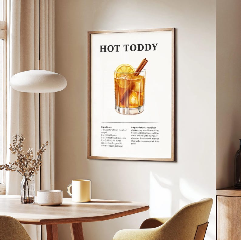 Hot Toddy Recipe Print, Cocktail Illustration, Kitchen Bar Art (digital ...