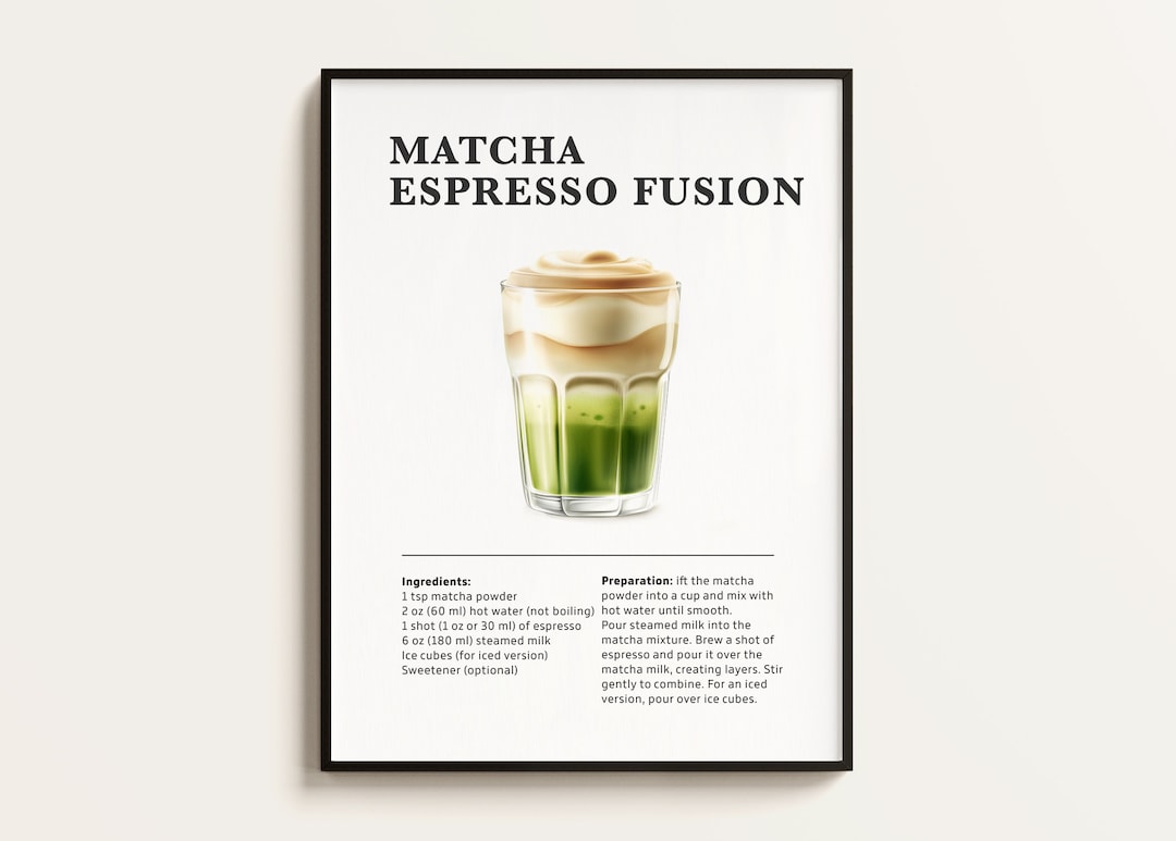 Matcha Espresso Fusion Recipe Poster, Coffee Cafe Art (digital Download ...