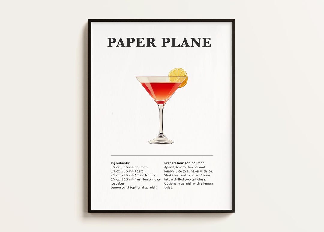Paper Plane Cocktail Poster, Recipe, Cocktail Print, Bar, Kitchen Art ...