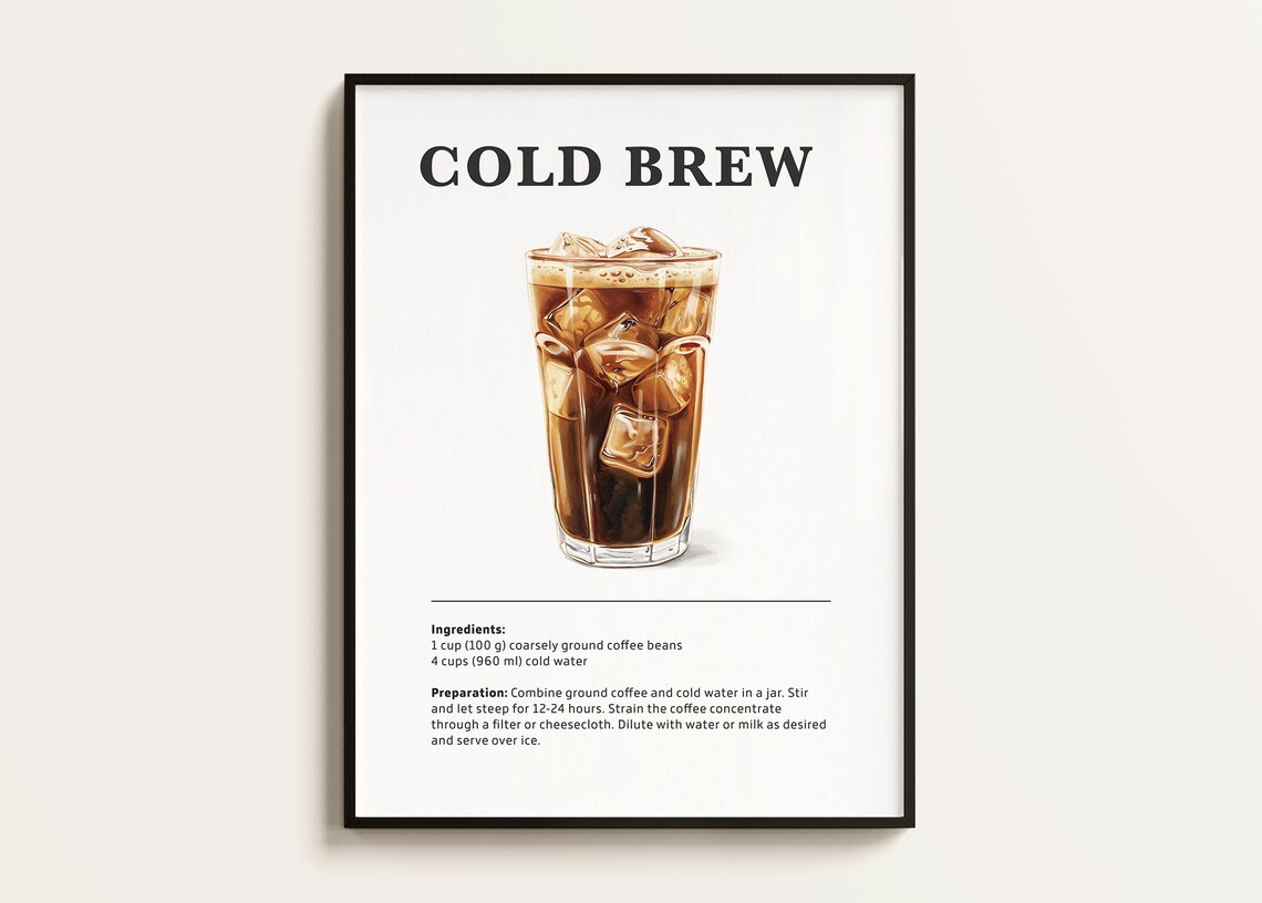 Cold Brew Recipe Poster: Coffee Lover Gift, Cafe Wall Art (digital ...