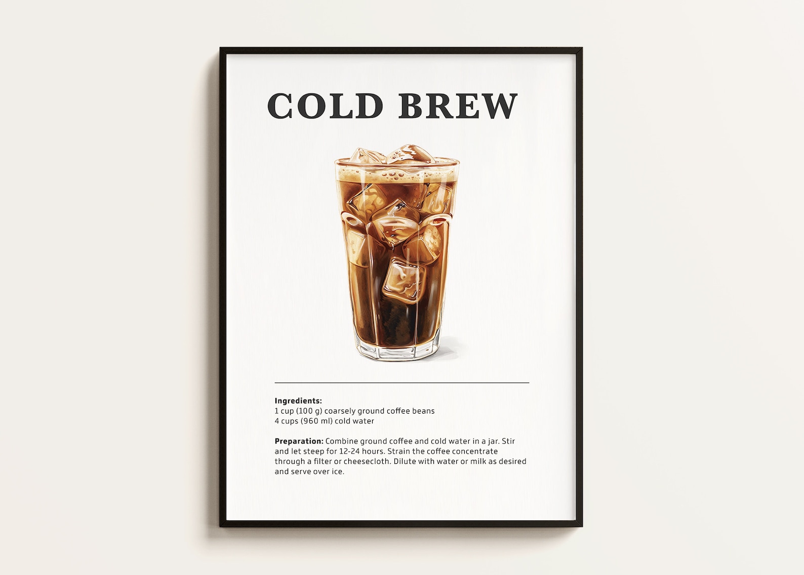 Cold Brew Recipe Poster: Coffee Lover Gift, Cafe Wall Art (digital ...