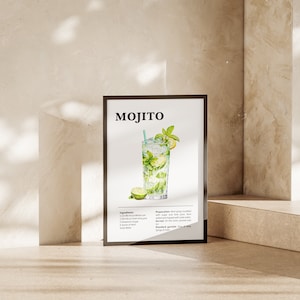 Mojito Poster, Mojito Recipe, Mojito Cocktail Print, Bar, Kitchen Art ...