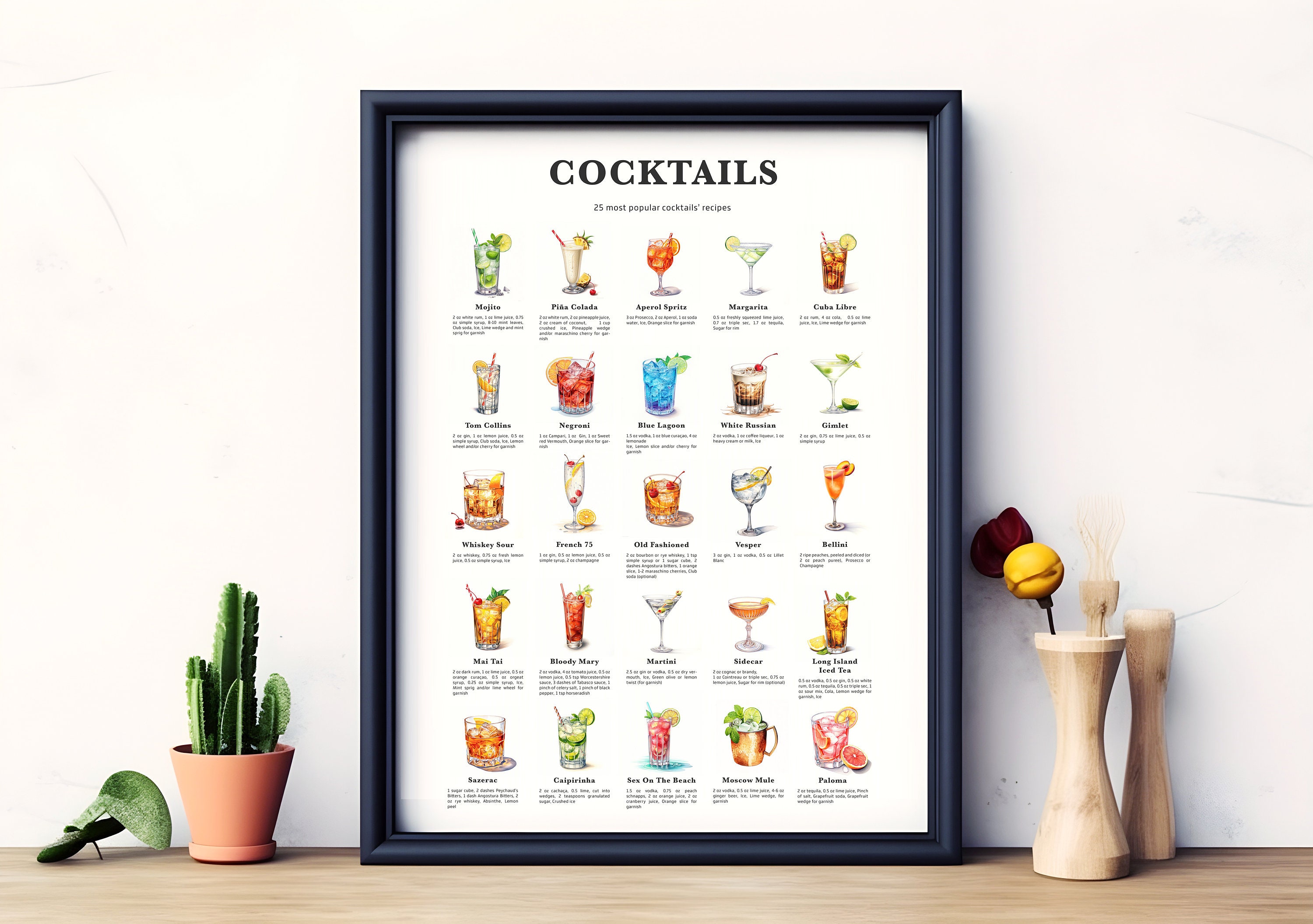 25 Popular Cocktails Cocktails Recipe Print Cocktail Print - Etsy Australia