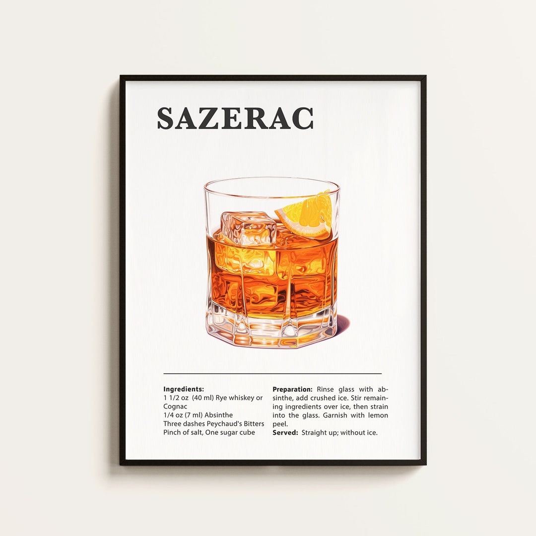 Sazerac Recipe Cocktail Print, Bar Kitchen Art (digital Download) - Etsy