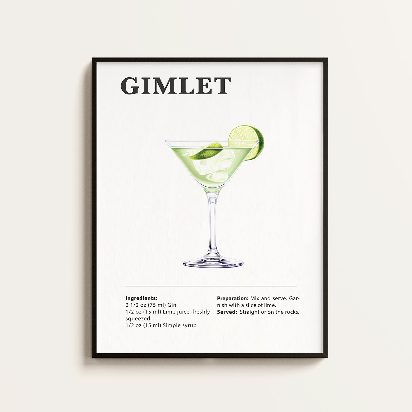 Gimlet Recipe Cocktail Print, Bar Kitchen Art (digital Download) - Etsy
