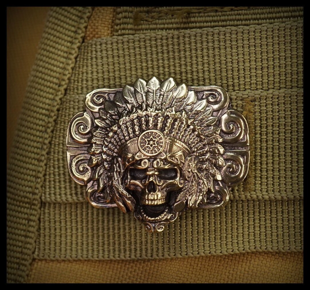 Native Indian American Chief Molle Clip, Aztec Maya Tribal Chief Skull ...